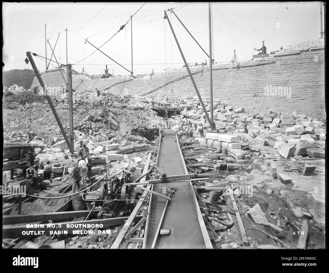 Sudbury Reservoir, outlet basin for pipes below overflow at dam, from ...