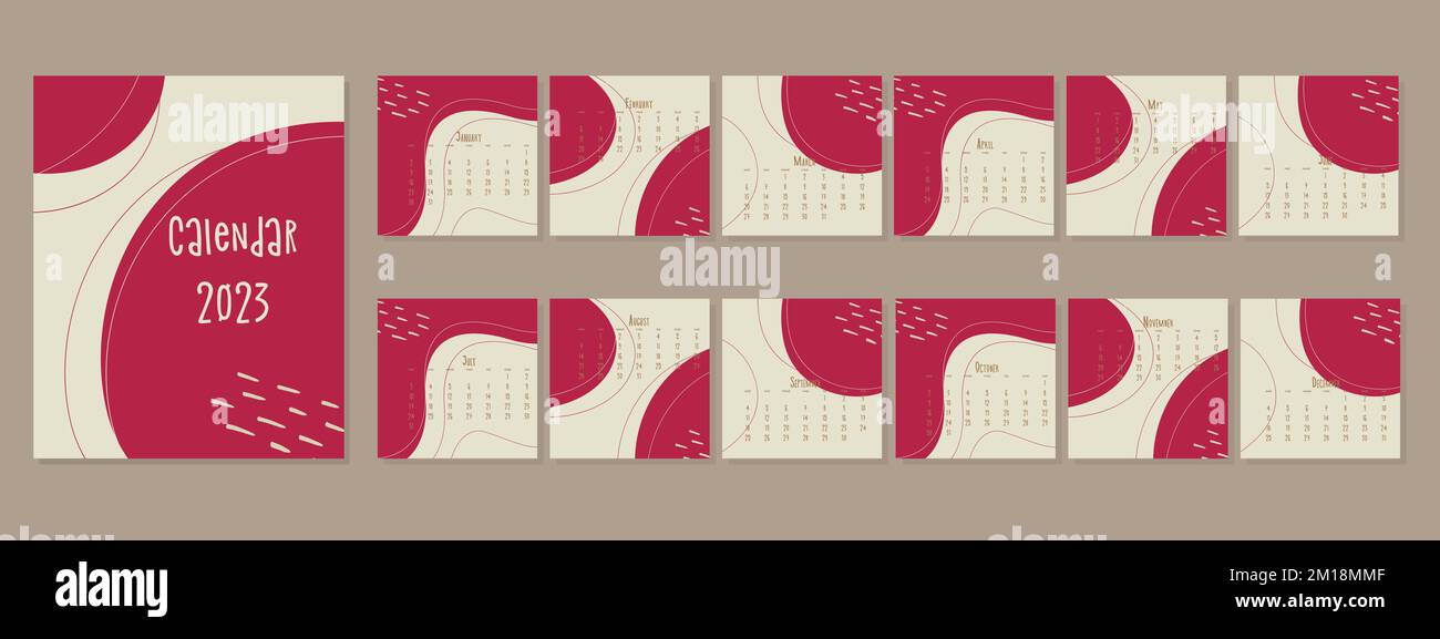 Set of 2023 calendar template by months, calendar cover concept, boho ...