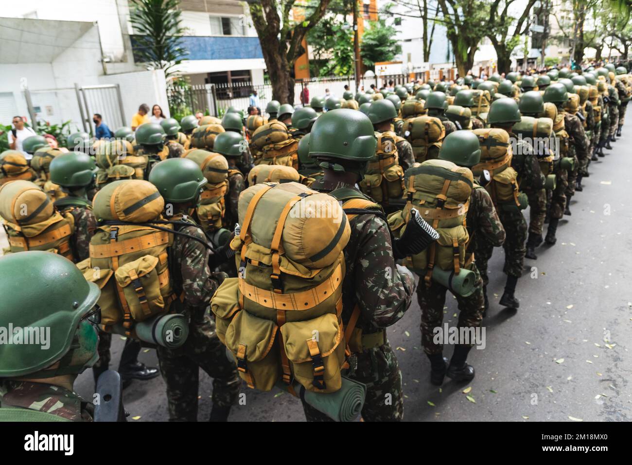 The soldiers of the Brazilian army parading on independence day in ...
