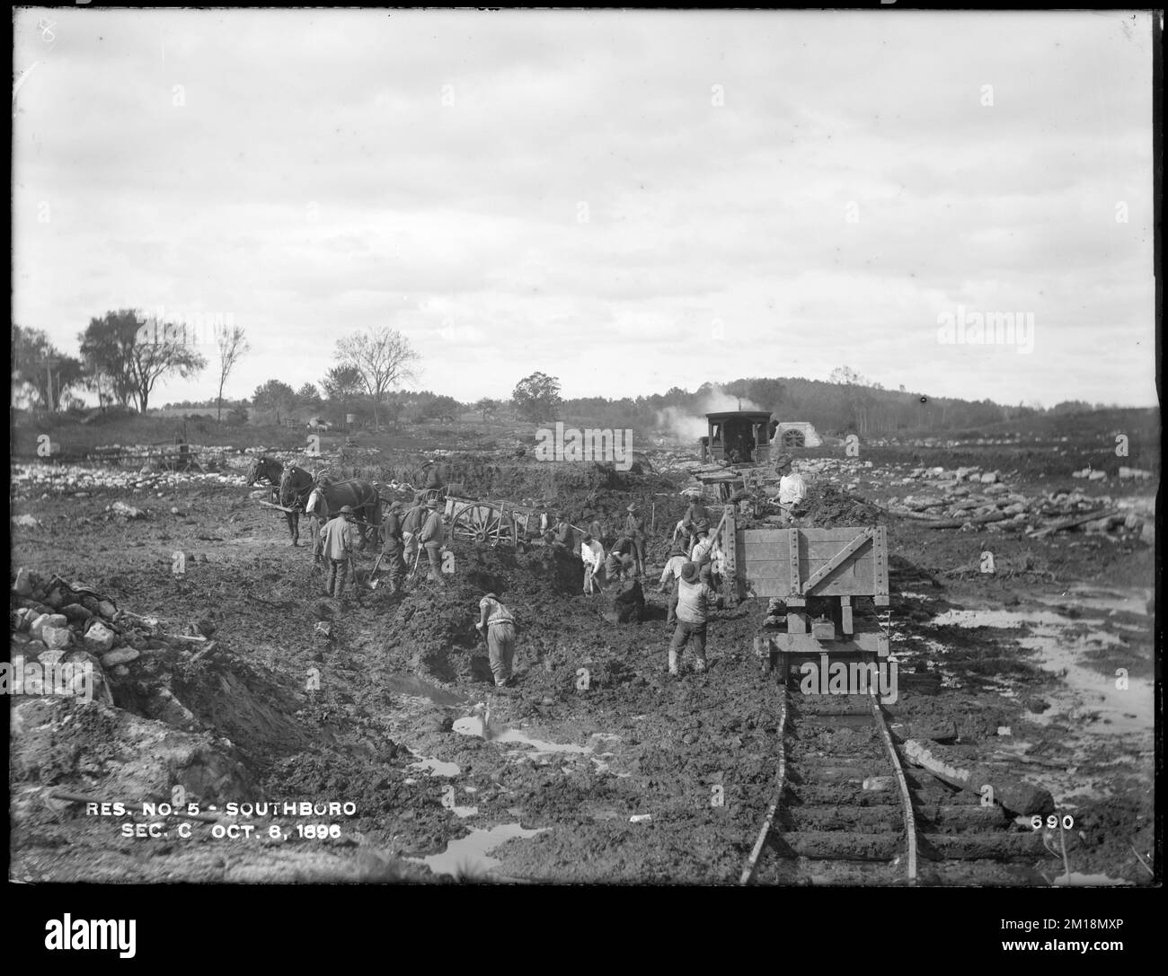 Sudbury Reservoir, removing muck in Section C, near Worcester Turnpike ...