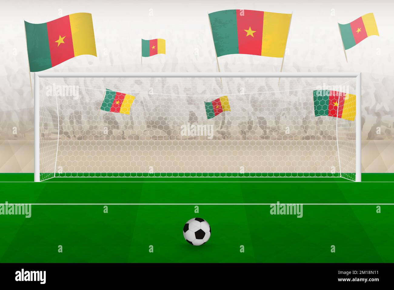 Cameroon football team fans with flags of Cameroon cheering on stadium ...