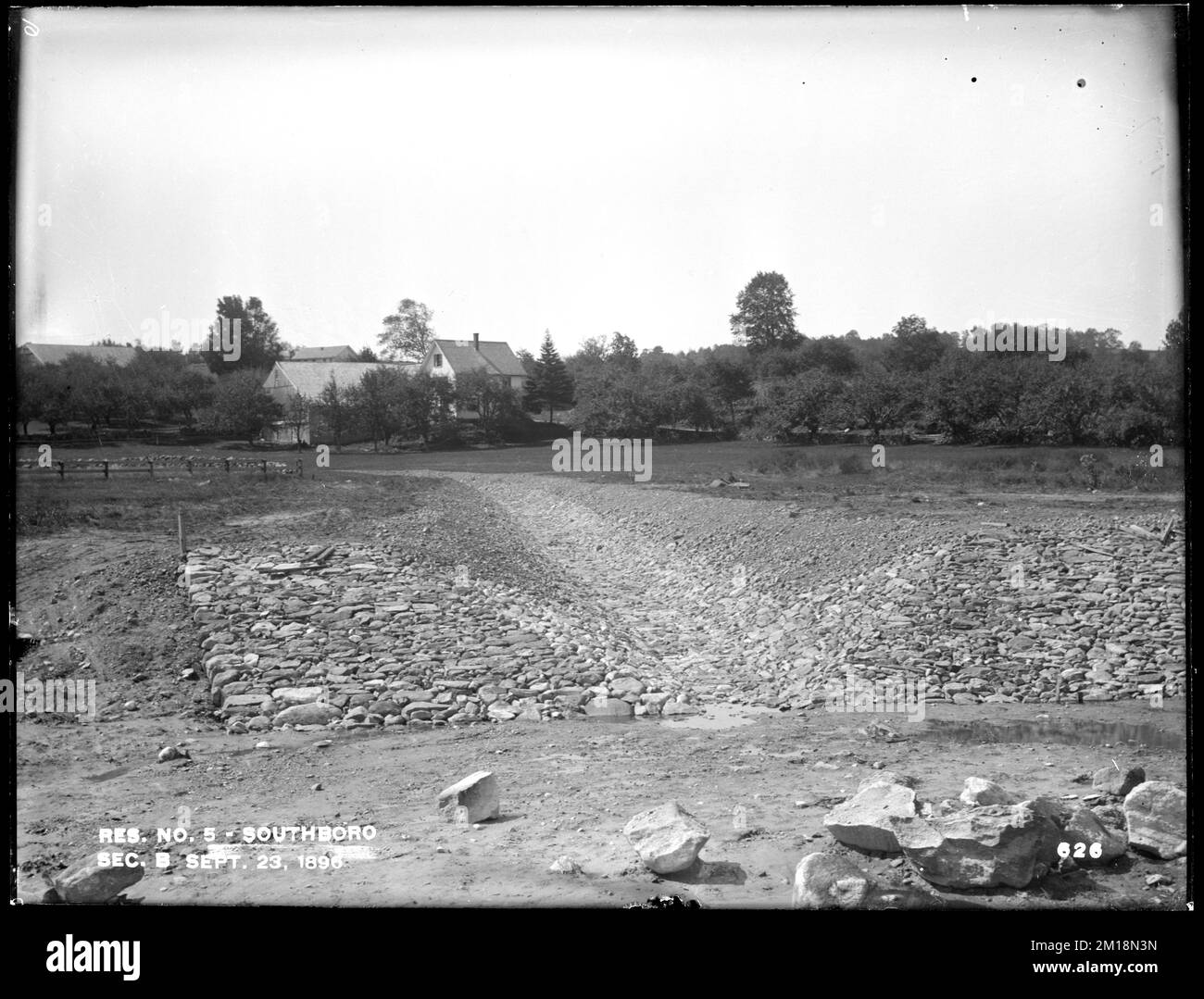 Sudbury Reservoir, Section B, riprap paving at mouth of small brook ...