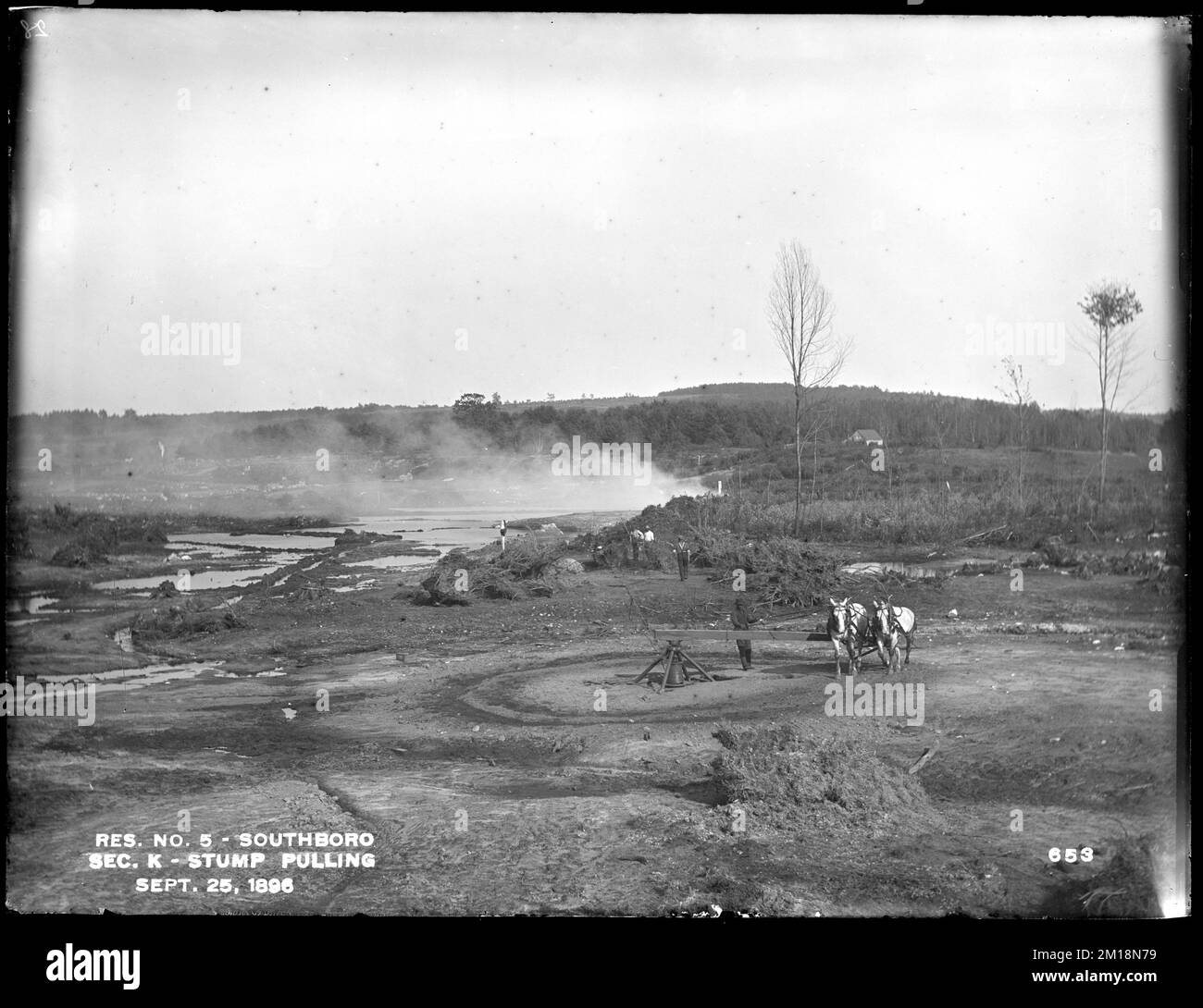 Sudbury Reservoir, Section K, stump pulling machine, from the west in ...