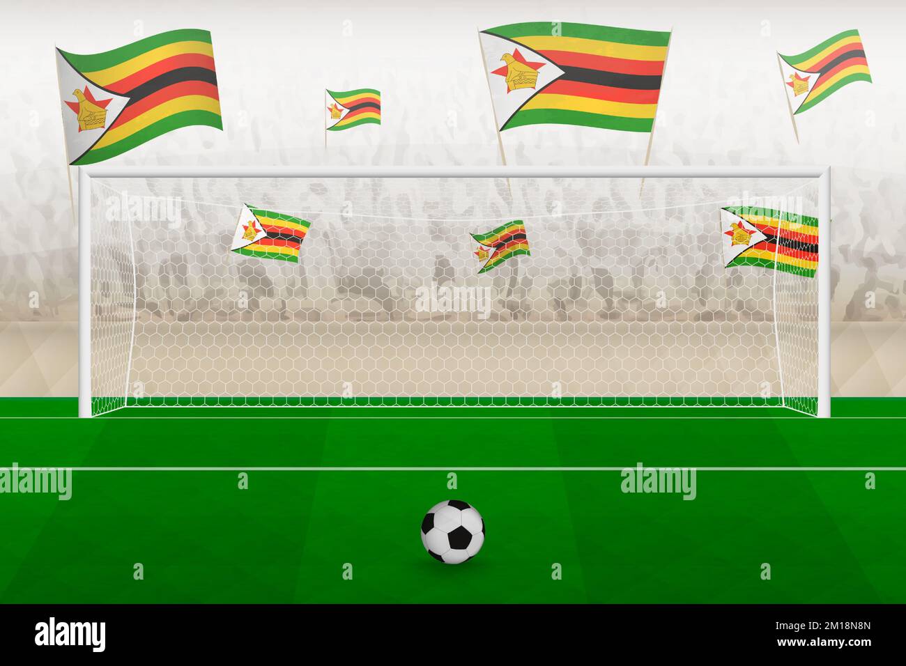 Zimbabwe football team fans with flags of Zimbabwe cheering on stadium ...