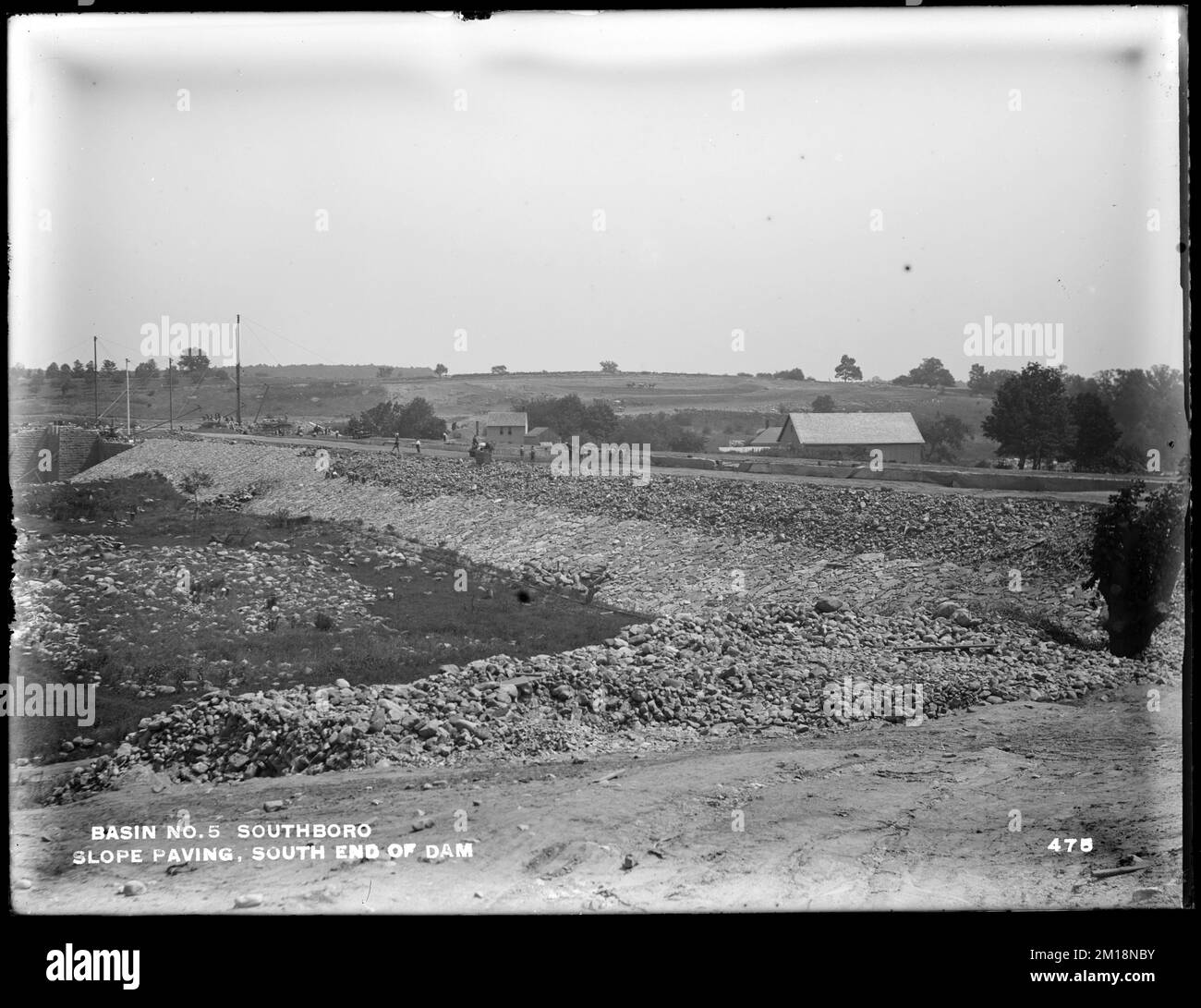 Sudbury Reservoir, slope paving (riprap) on south end of dam, from the ...