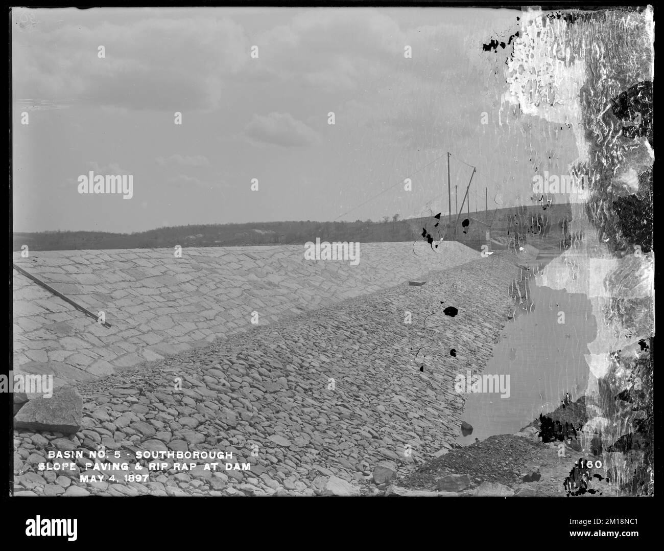 Sudbury Reservoir, slope paving and riprap on the westerly side of dam ...