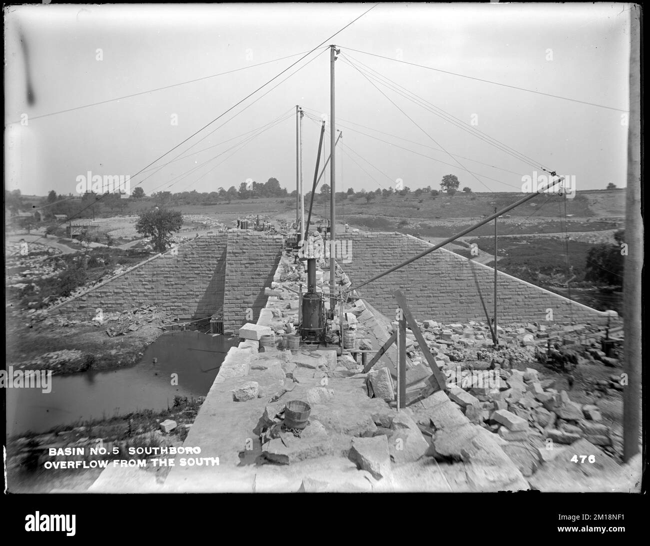 Sudbury Reservoir, top of overflow and north wing walls of dam, from ...