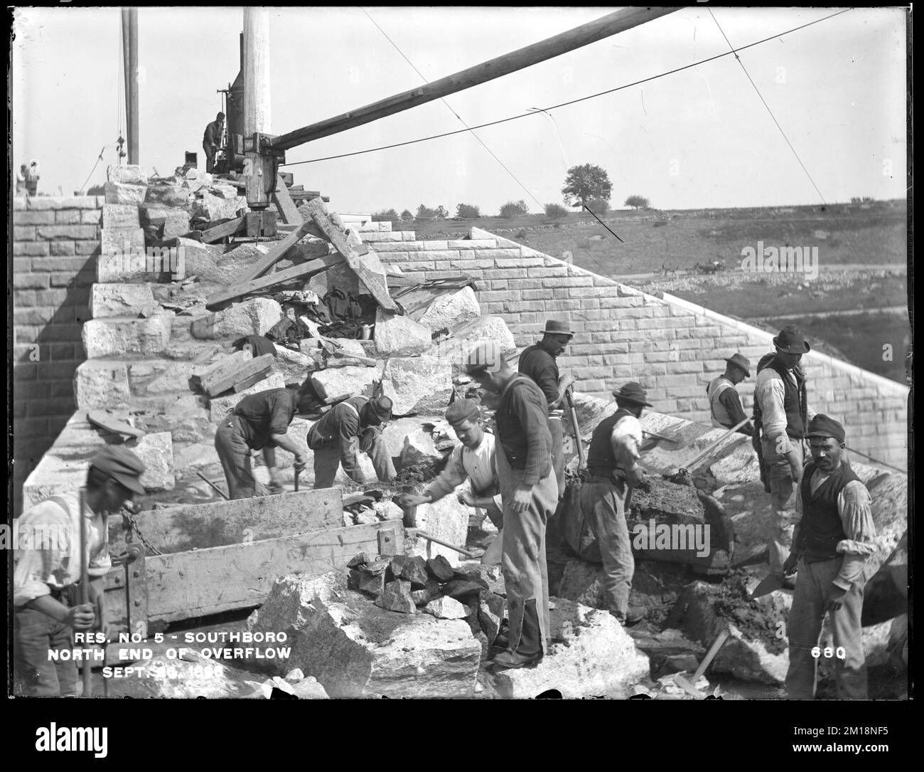 Sudbury Reservoir, stone work near north end of overflow, Sudbury Dam ...