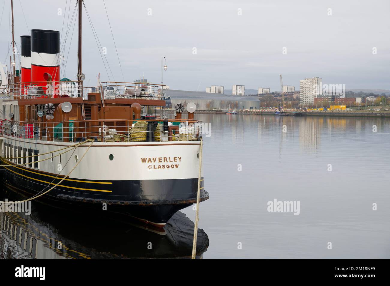 The Waverley paddle steamboat moored on the River Clyde by the Science ...