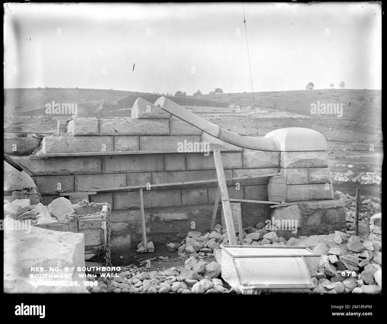 Sudbury Reservoir, southwest wing wall, Sudbury Dam, from the north ...