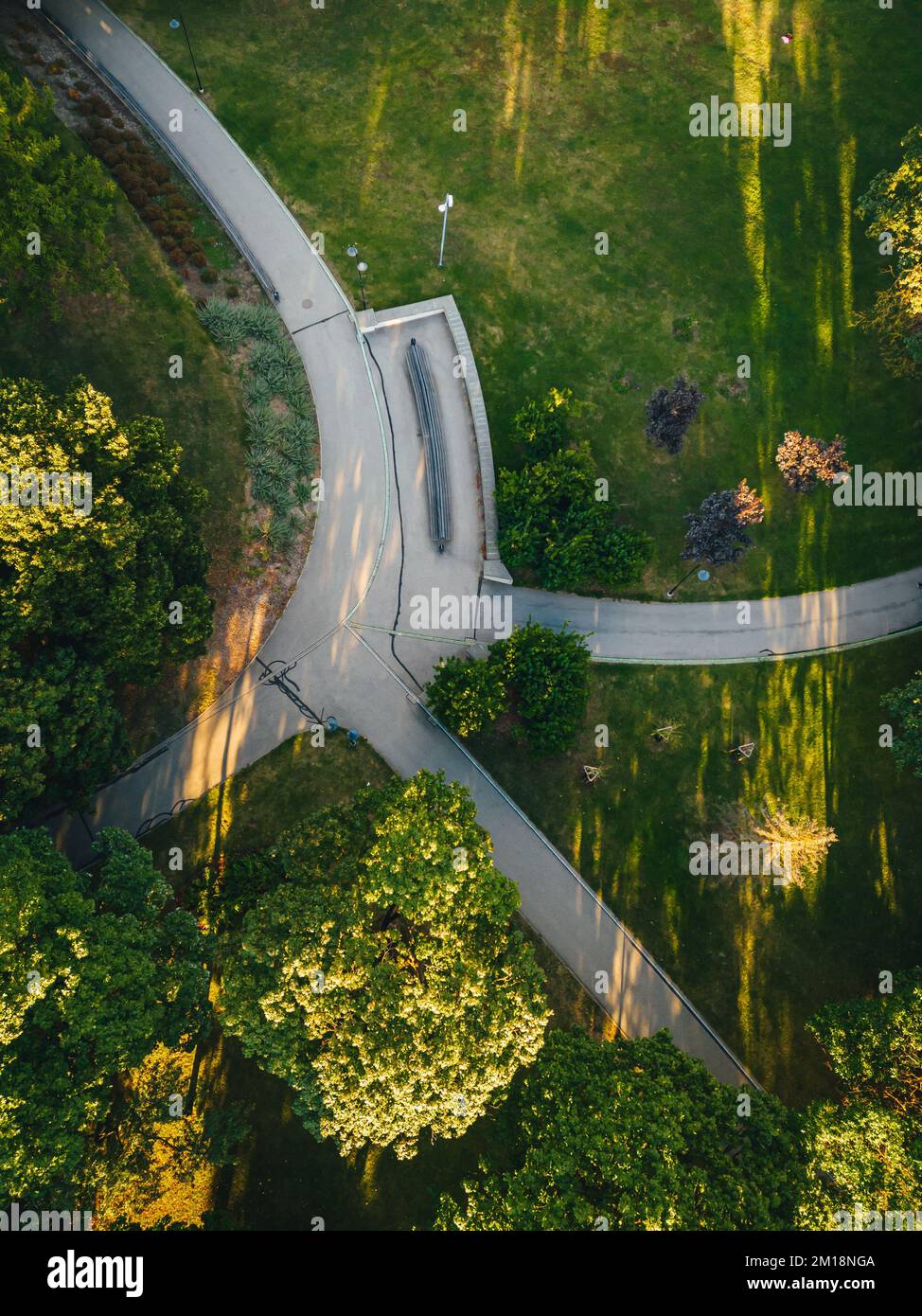 A pedestrian path in the city park with green plants Stock Photo - Alamy