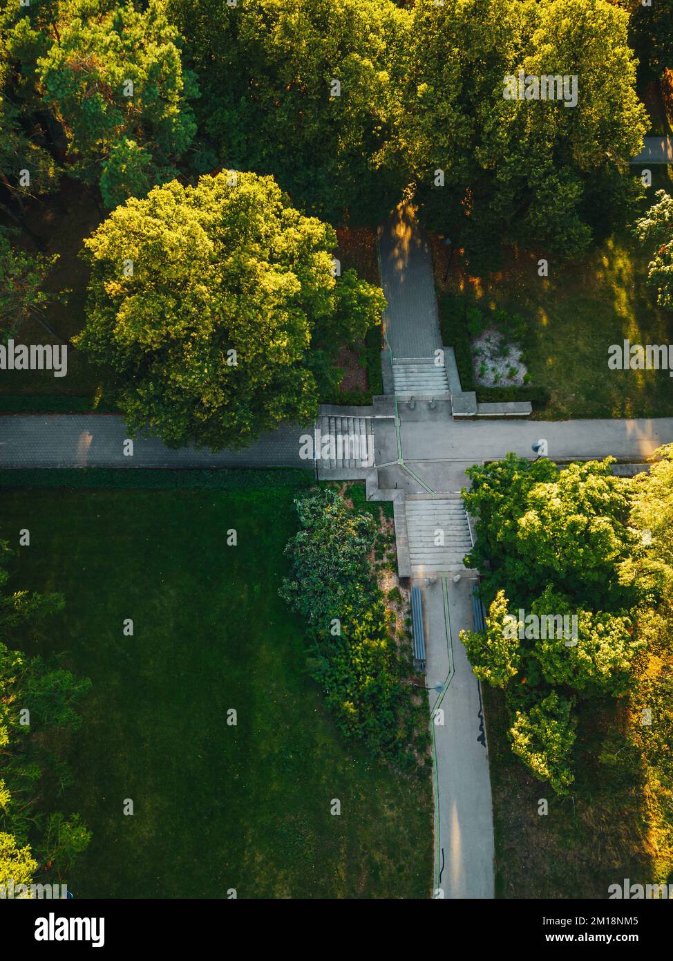 A pedestrian path in the city park with green plants Stock Photo - Alamy