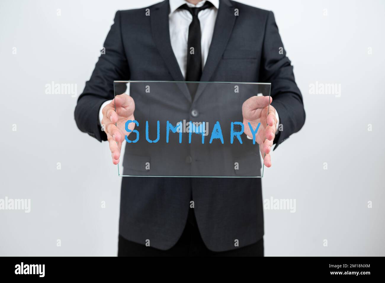 Text caption presenting Summary. Concept meaning Brief Statement ...