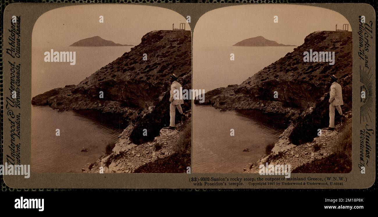 Sunion's rocky steep, the outpost of mainland Greece, (W.N.W.) with ...