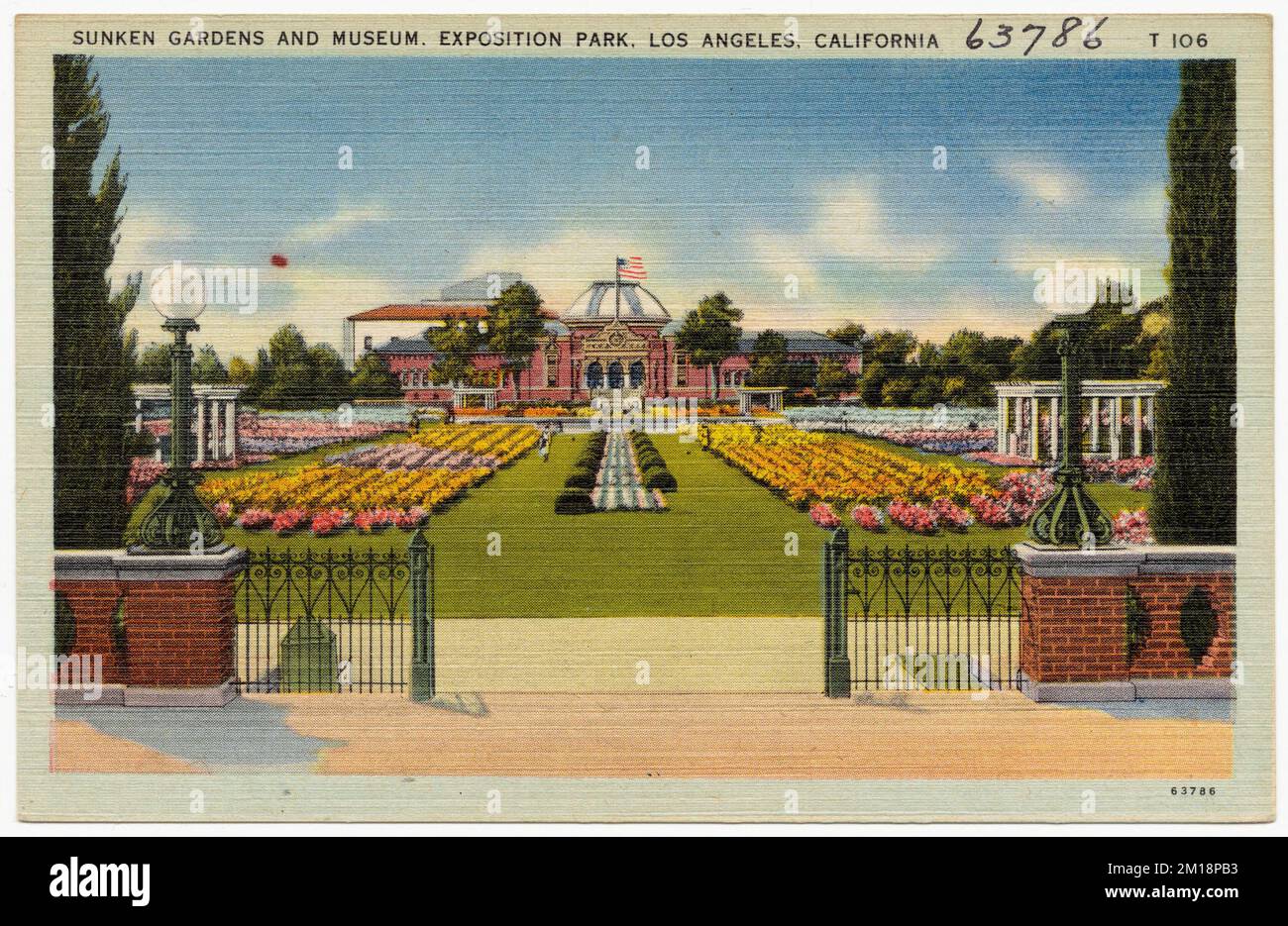 Sunken gardens and museum, Exposition Park, Los Angeles, California ...