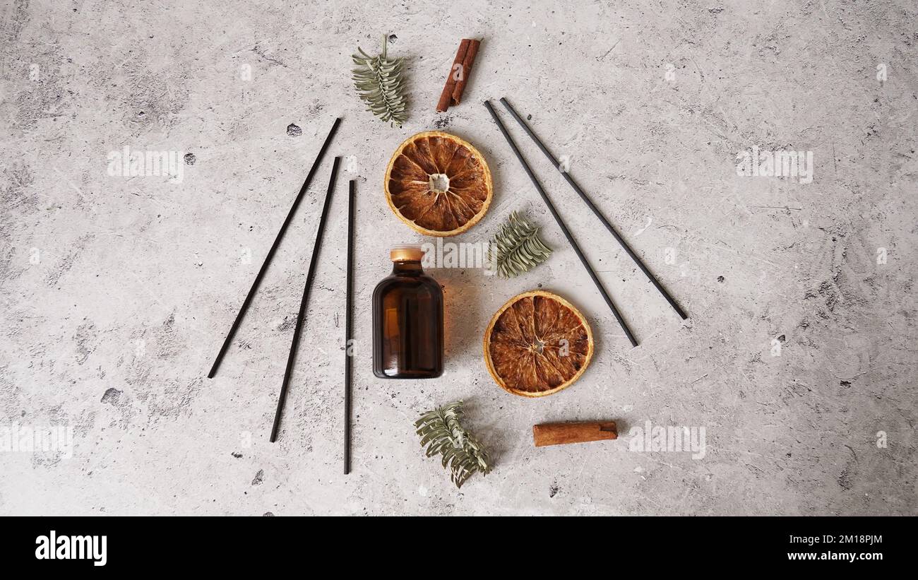 Citrus reed diffuser with cinnamon, dry orange and fir tree branches ...