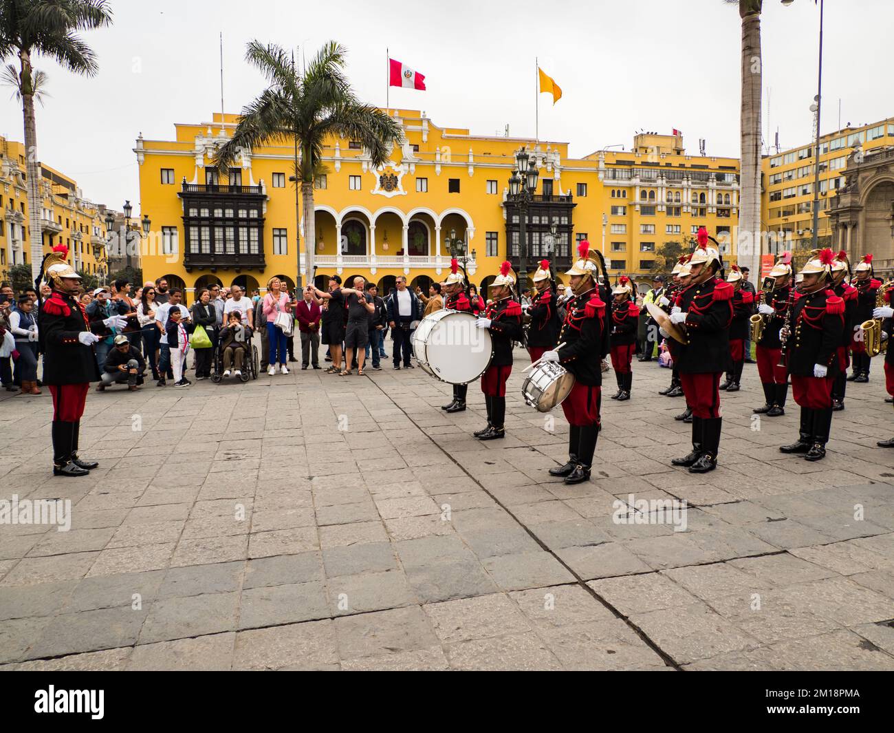 Lima, Peru - Sep, 2019: Guards of the Presidential Palace are giving a ...