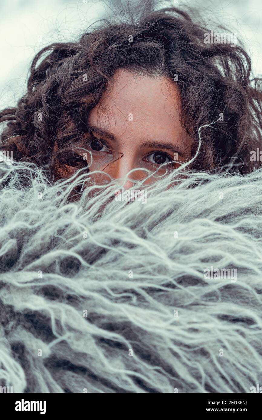 Woman in Historical Ukrainian winter clothing - gunia, sheepskin coat ...