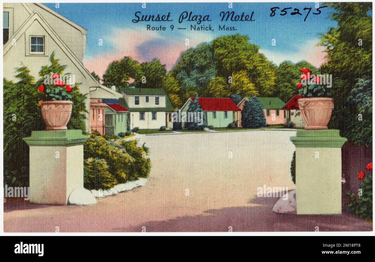 Sunset Plaza Motel, Route 9 -- Natick, Mass. , Motels, Tichnor Brothers ...