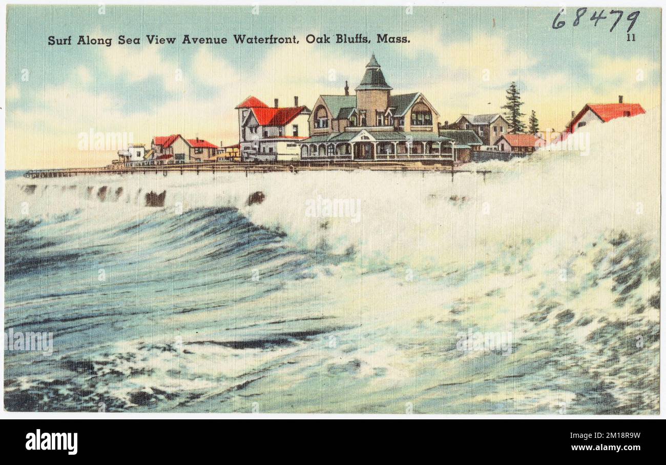 Surf along Sea View Avenue waterfront, Oak Bluffs, Mass. , Seas ...