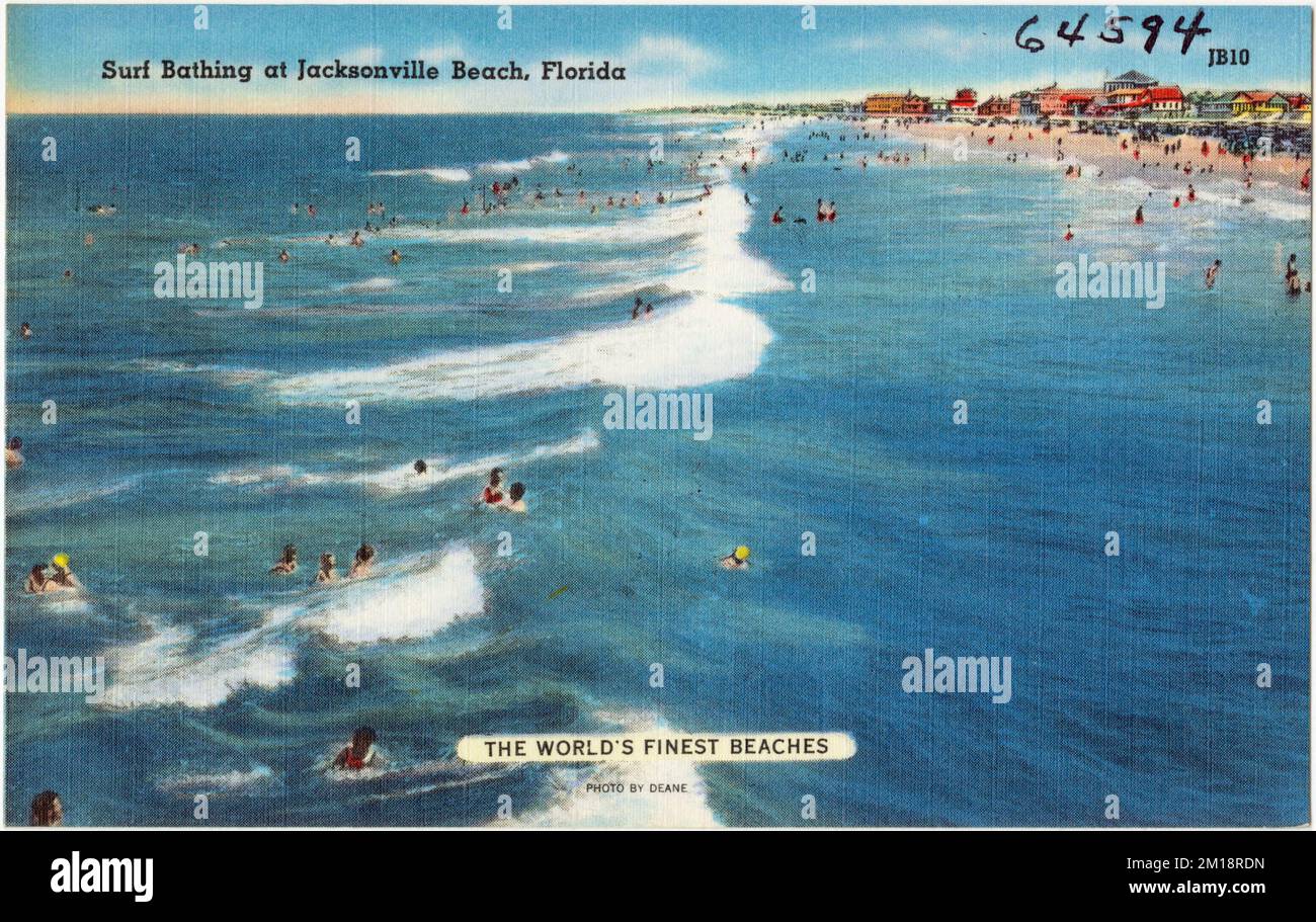 Surf bathing at Jacksonville Beach, Florida , Beaches, Tichnor Brothers ...