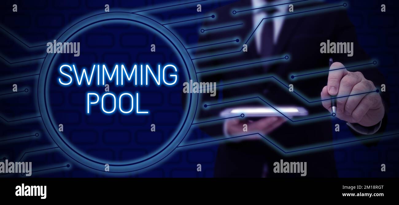 Conceptual display Swimming Pool. Word Written on Structure designed to ...