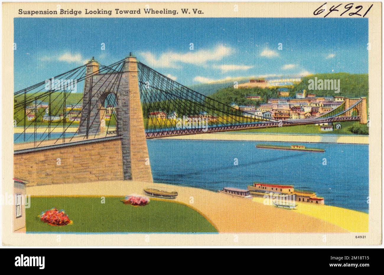 Suspension bridge looking toward Wheeling, W. Va. , Bridges, Tichnor ...