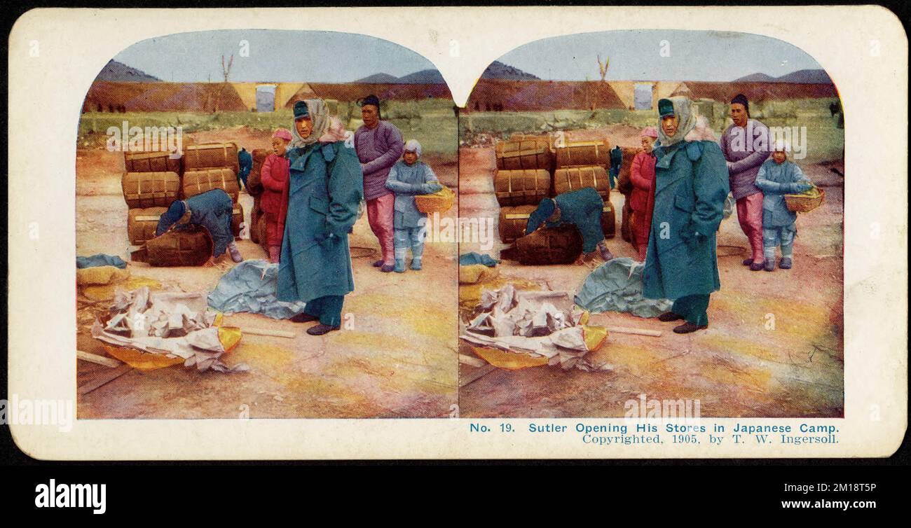 Sutler opening up his stores in a Japanese camp , Equipment, Military ...