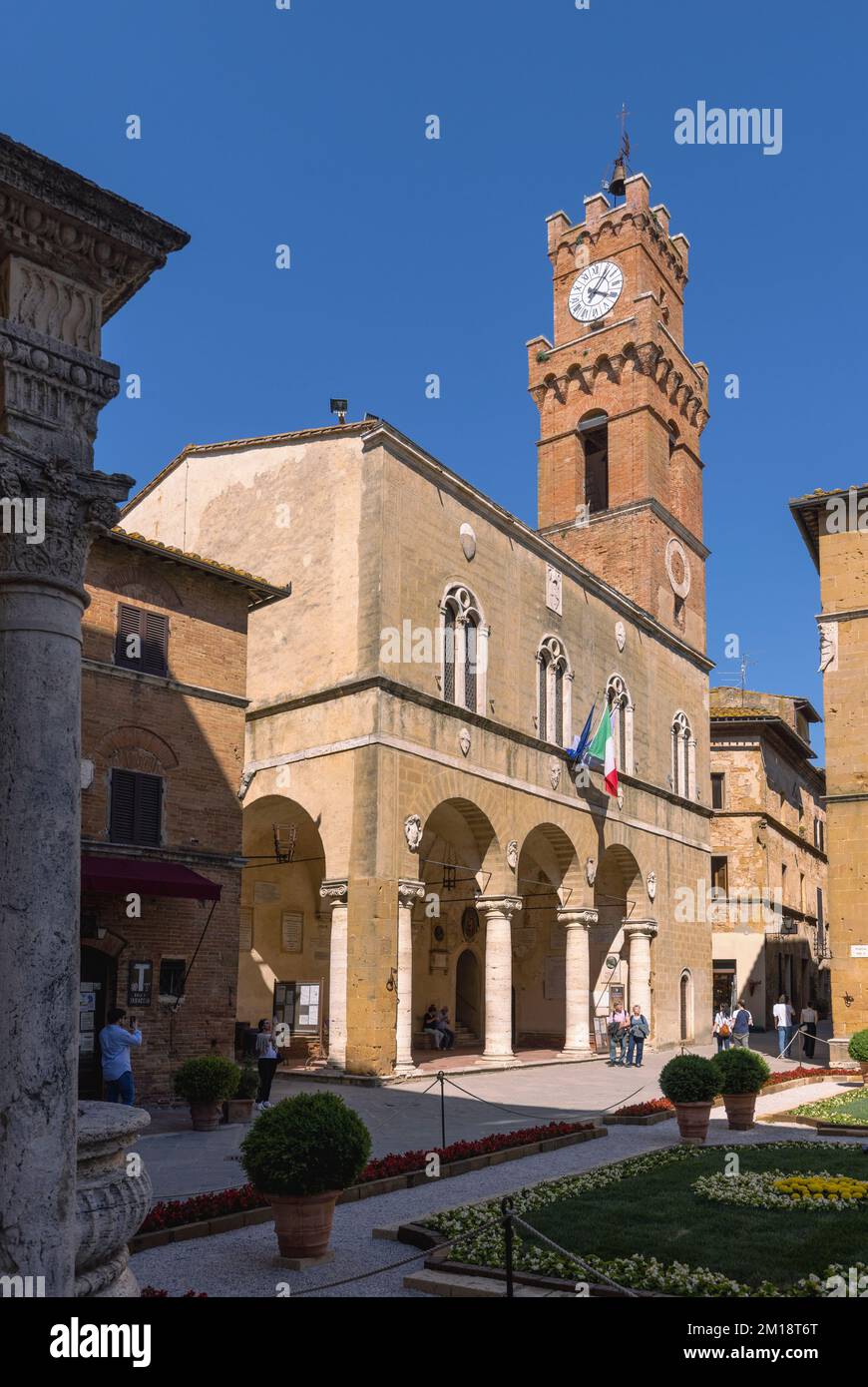 Pienza, Siena Province, Tuscany, Italy. The Palazzo Comunale in Piazza ...