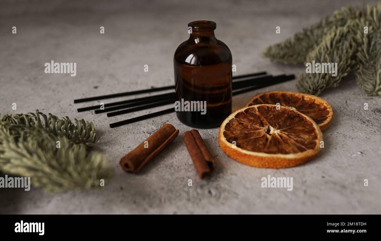 Citrus reed diffuser with cinnamon, dry orange and fir tree branches ...