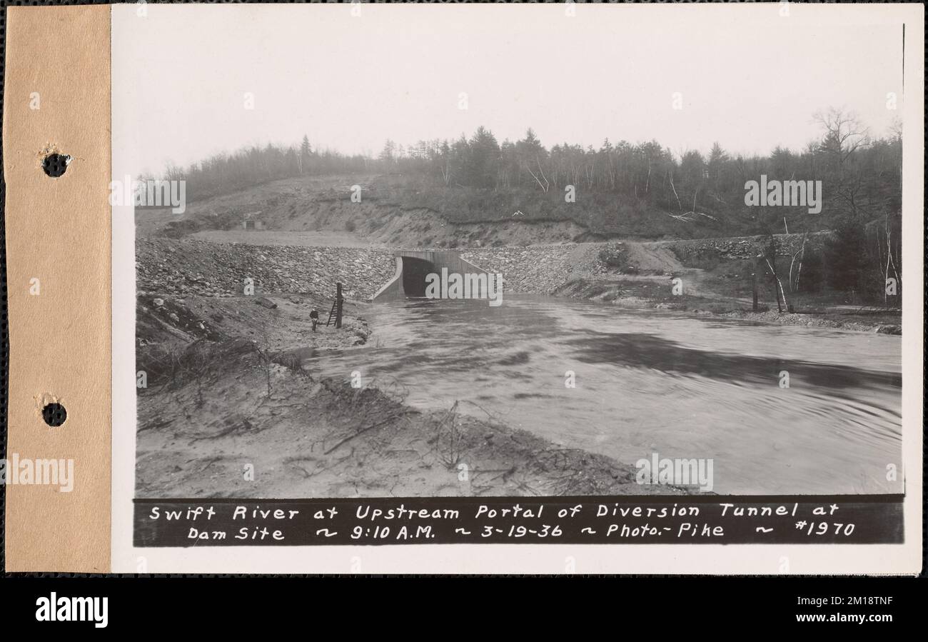 Swift River at upstream portal of diversion tunnel at dam site, flood ...