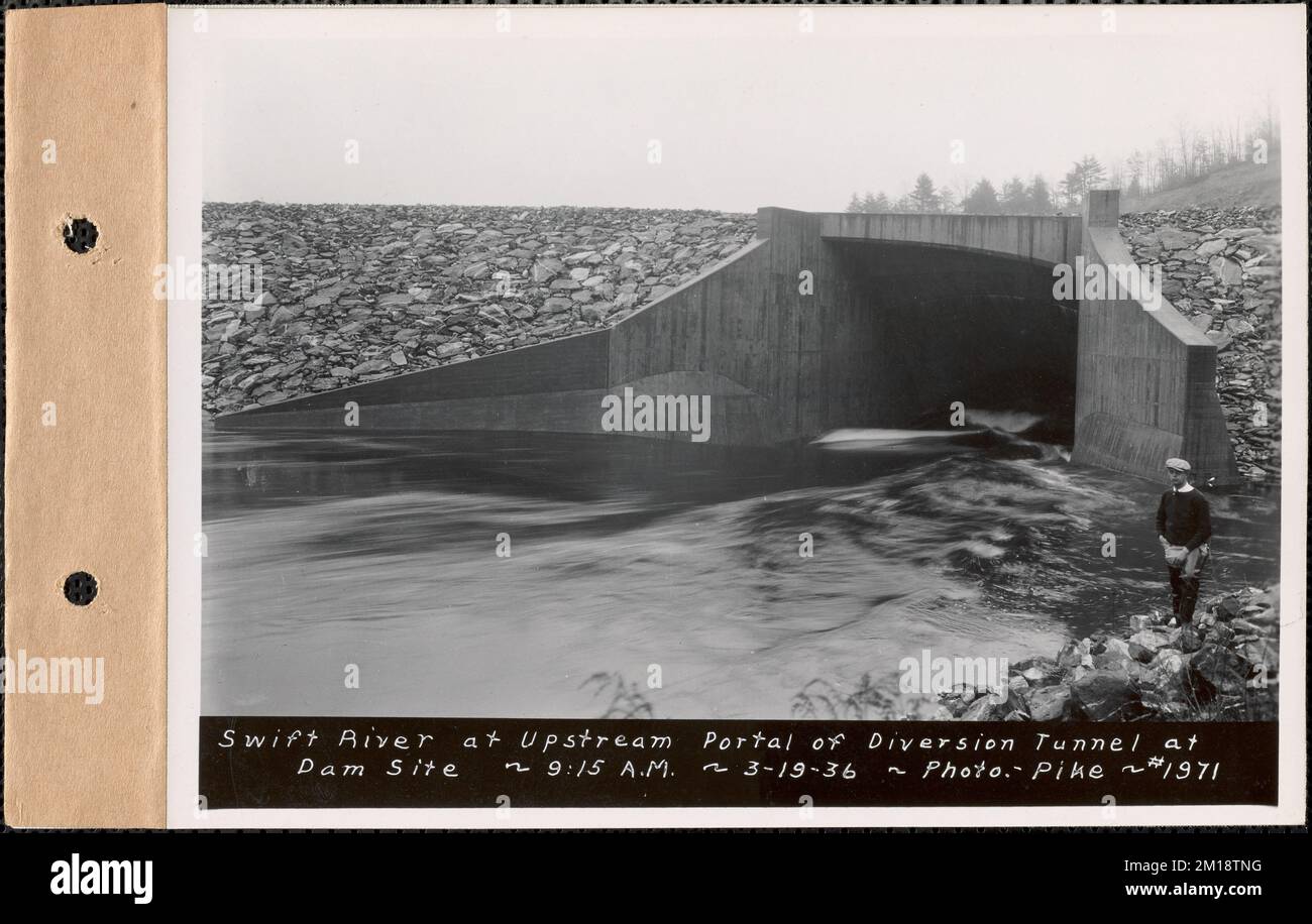 Swift River at upstream portal of diversion tunnel at dam site, flood ...