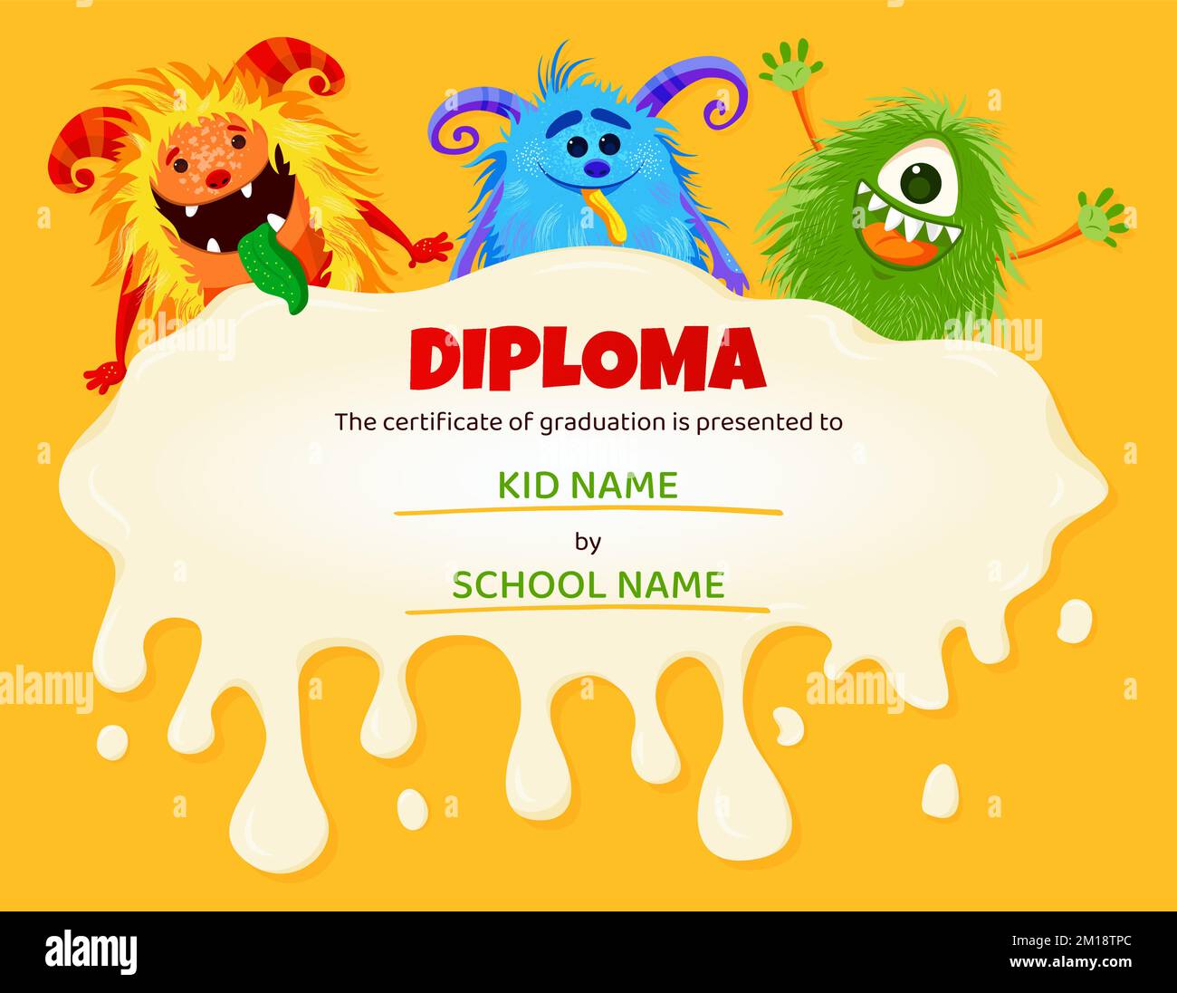 Kids diploma with cute funny monster characters Stock Vector Image ...