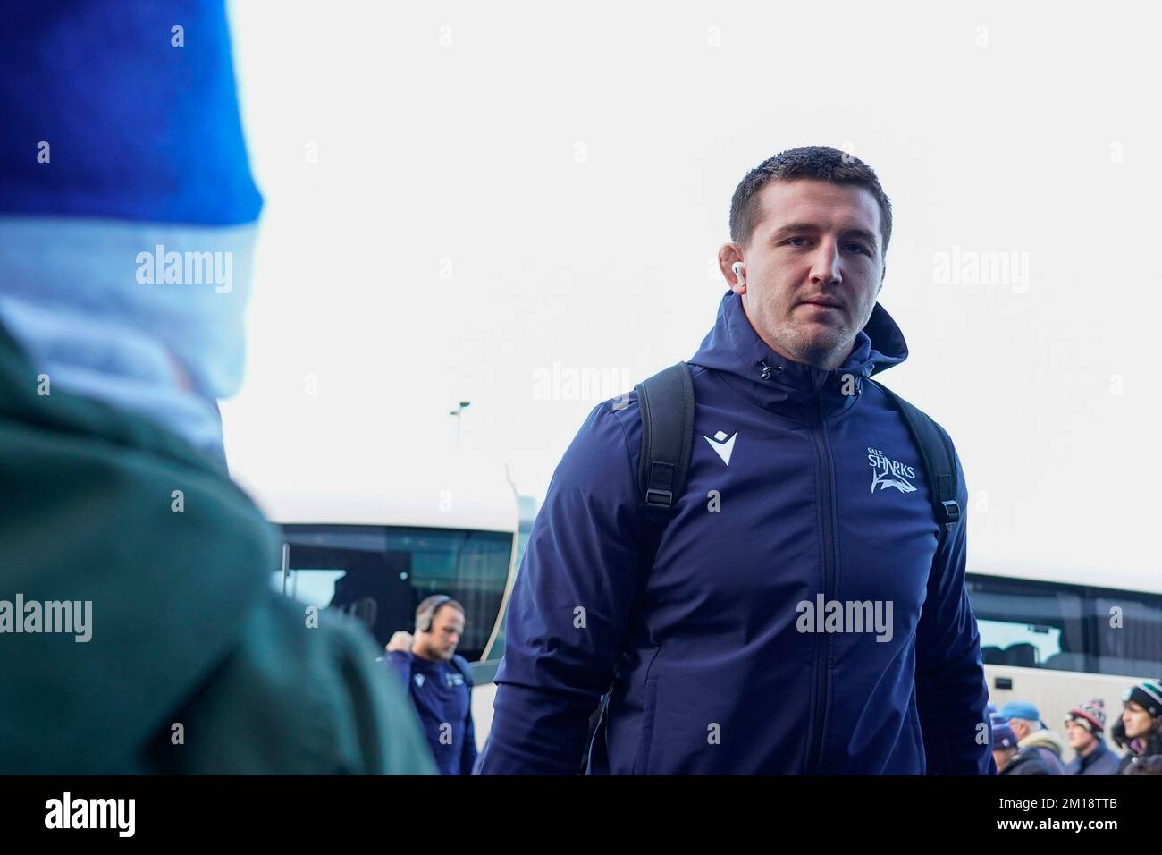 Tom Curry #7 of Sale Sharks arrives at the stadium before the European ...