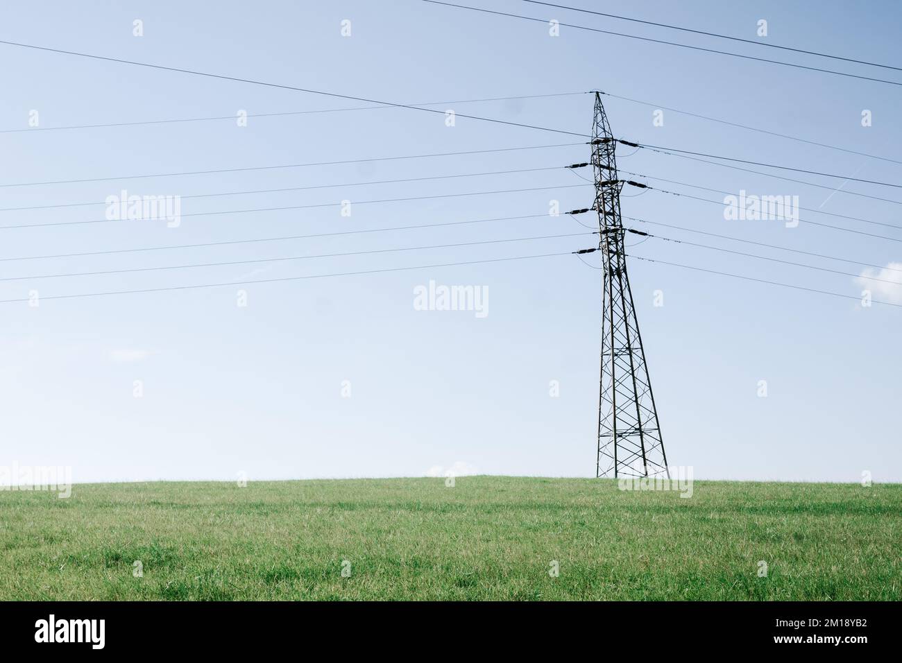 Power Transmission Towers in landscape. hi-voltage electric poles with ...
