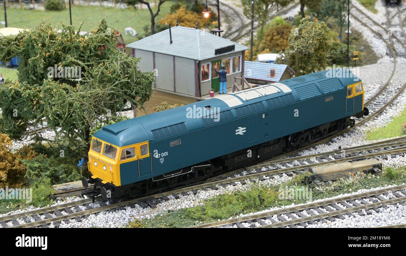 A model of a class 47, 47001 on a model railway in BR Blue Stock Photo ...