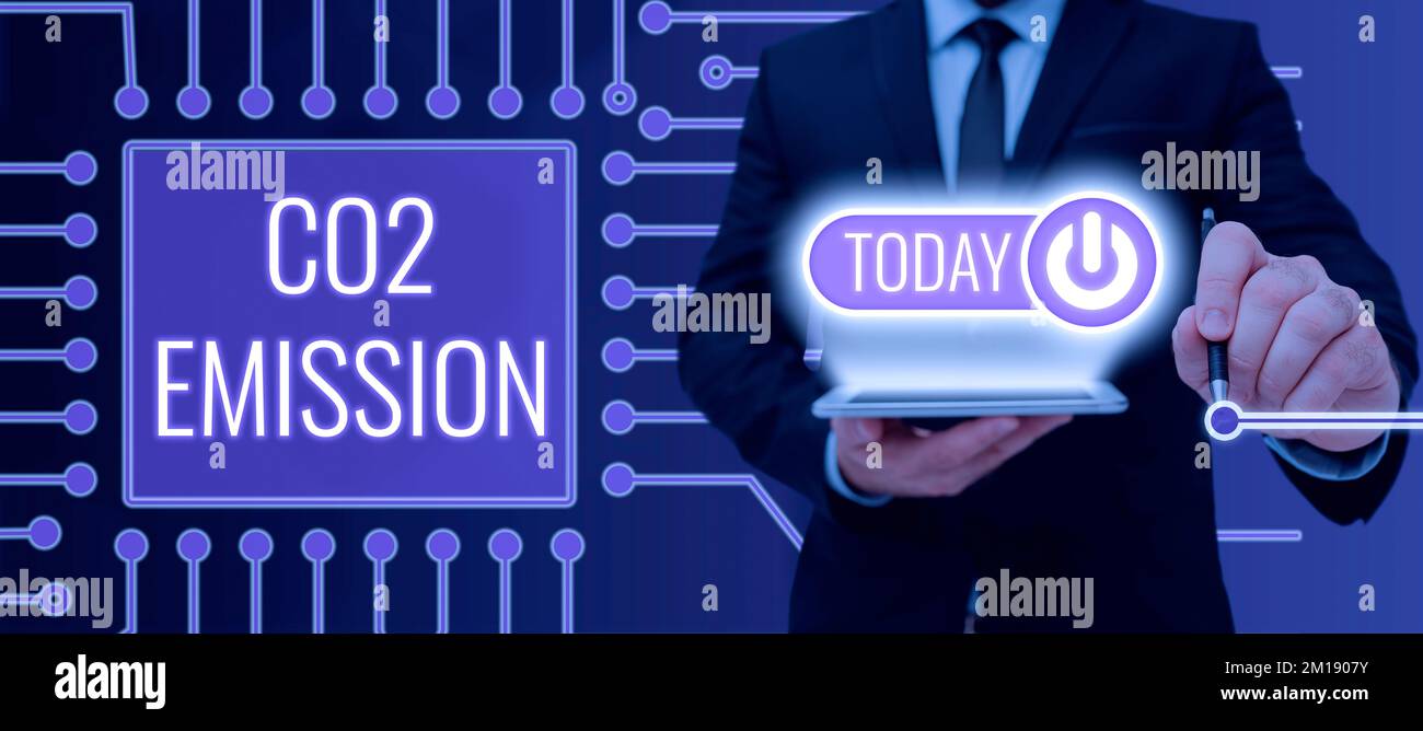 Text caption presenting Co2 Emission. Concept meaning Releasing of ...