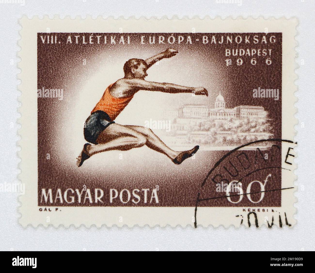 Photo of a postage stamp from Hungary Long jump & Buda Castles 8th ...