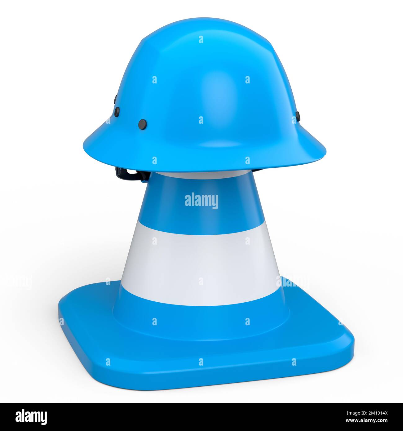 Stack of safety helmets or hard hats and traffic cones for under ...