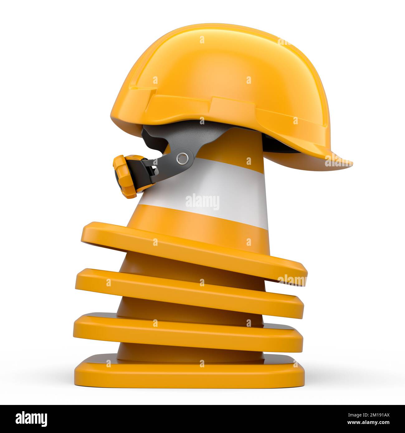 Stack of safety helmets or hard hats and traffic cones for under ...