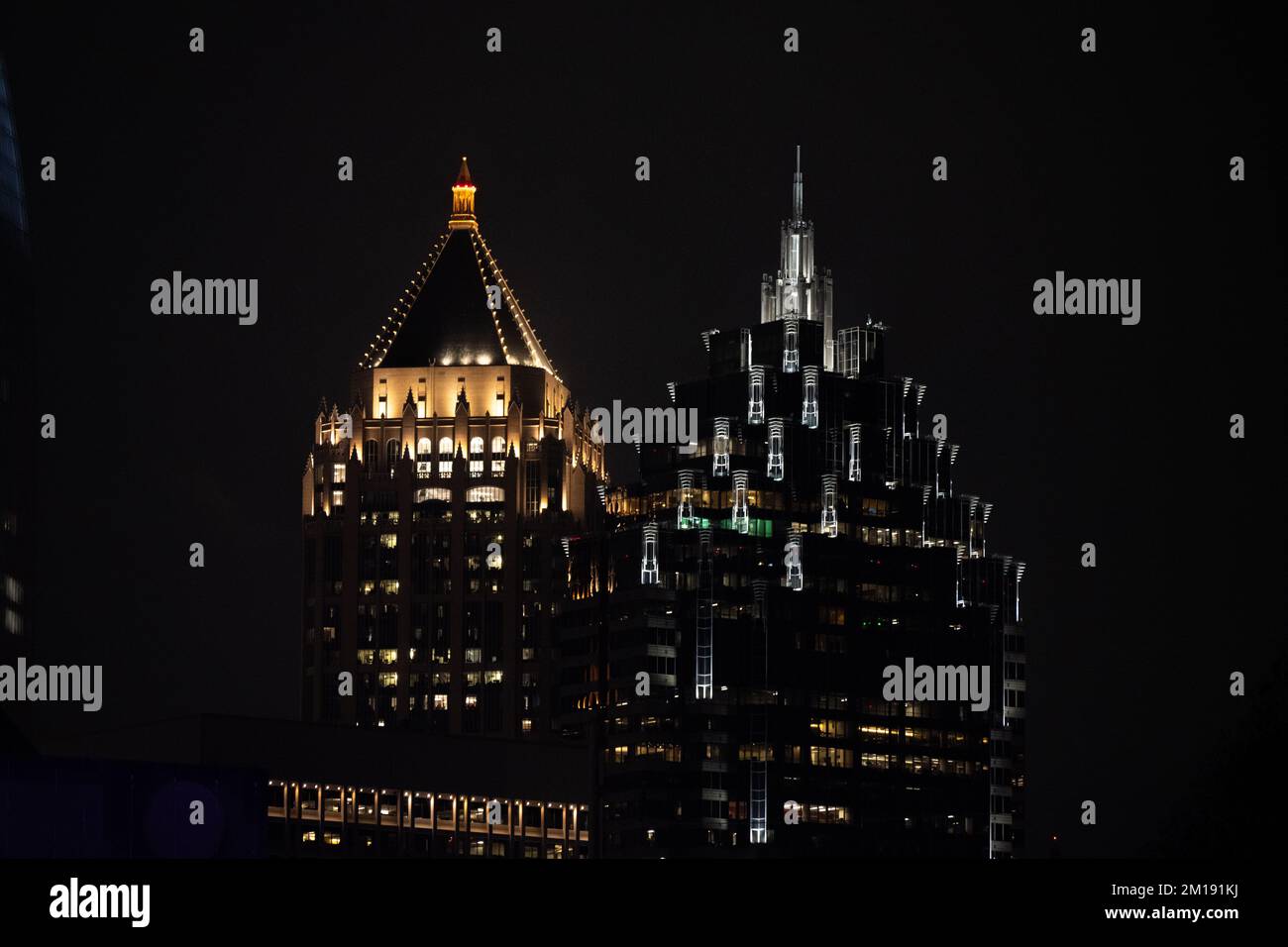 Two high rise buildings from downtown Atlanta at night Stock Photo - Alamy