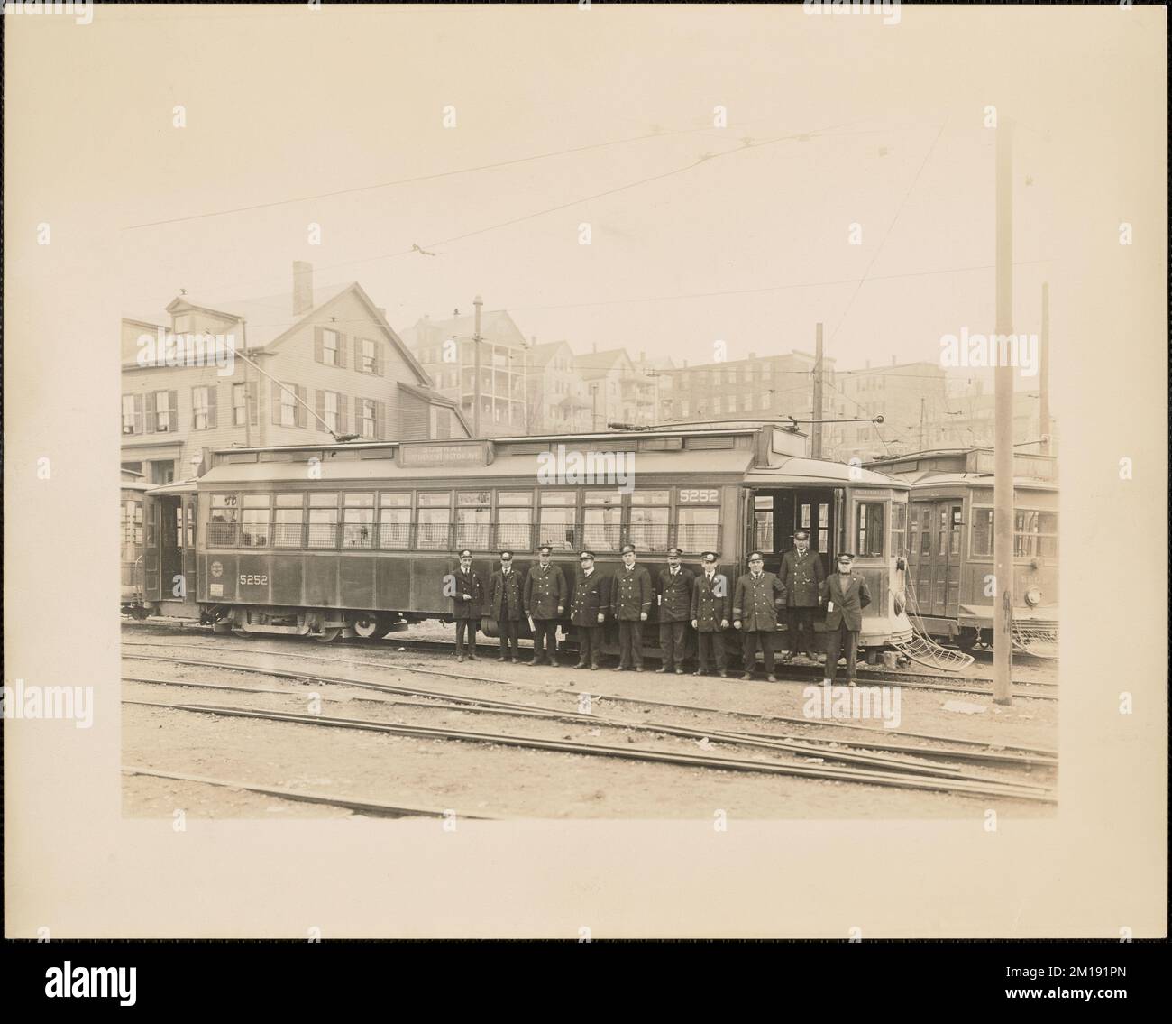 Ten street railway employees in front of South Huntington Avenue ...