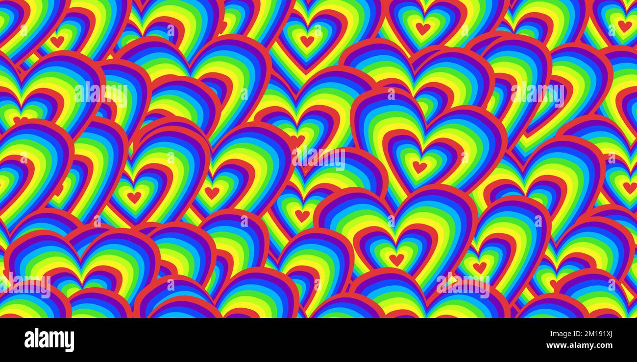 Abstract rainbow trippy psychedelic seamless pattern in 70s hippie ...