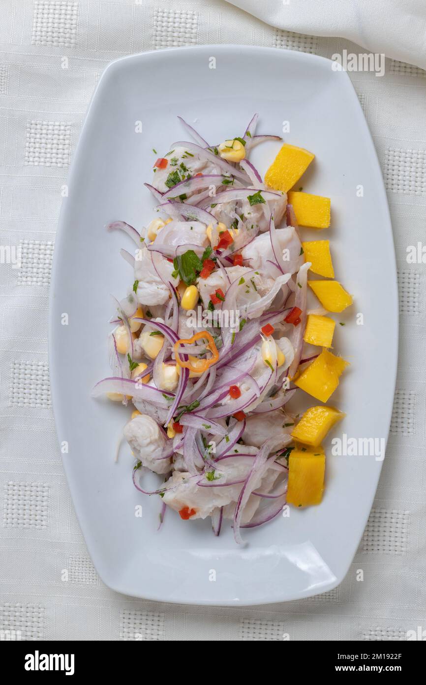 Close up of Ceviche, typical fish-based dish of Peruvian cuisine ...