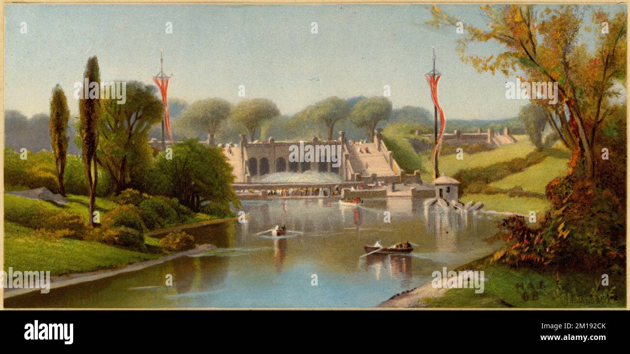 Terrace and lake , Lakes & ponds, Trees, Rowboats, Terraces. Louis ...