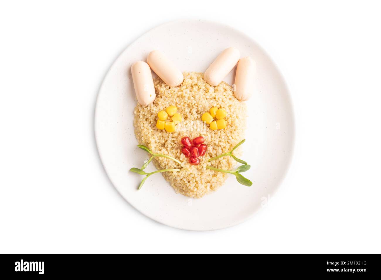 Funny mixed quinoa porridge, sweet corn, pomegranate seeds and small ...