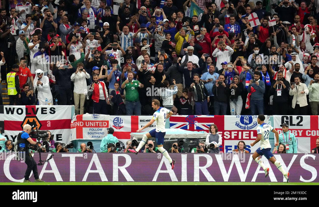 England's Harry Kane celebrates scoring their side's first goal of the ...