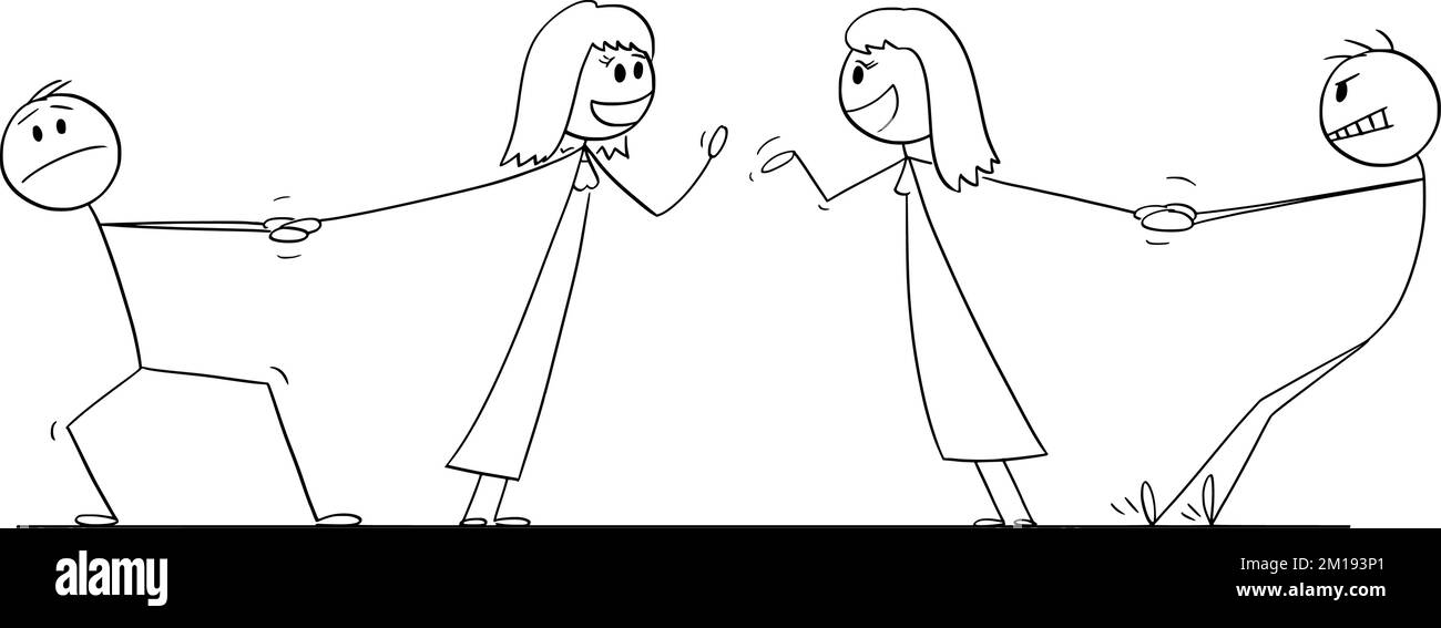 Women or Wives Talking, Men or Husbands Want to Go, Vector Cartoon ...