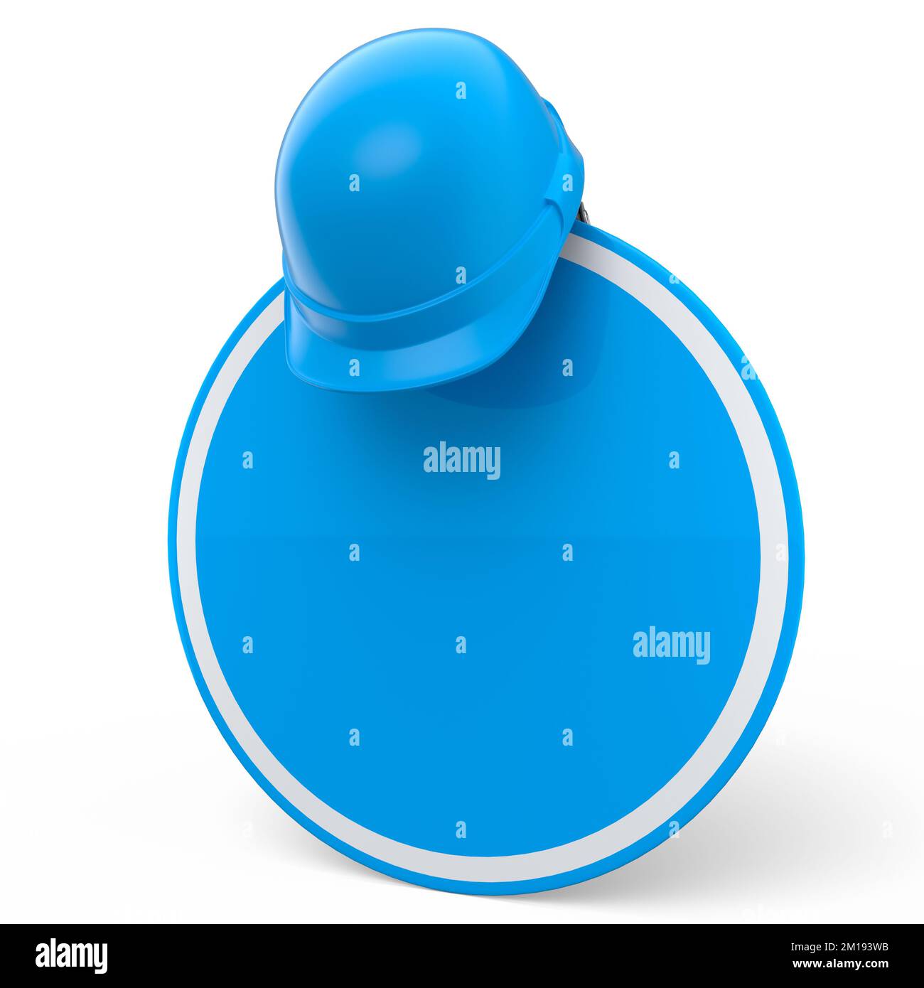 Safety helmet or hard hat on road traffic sign isolated on white ...