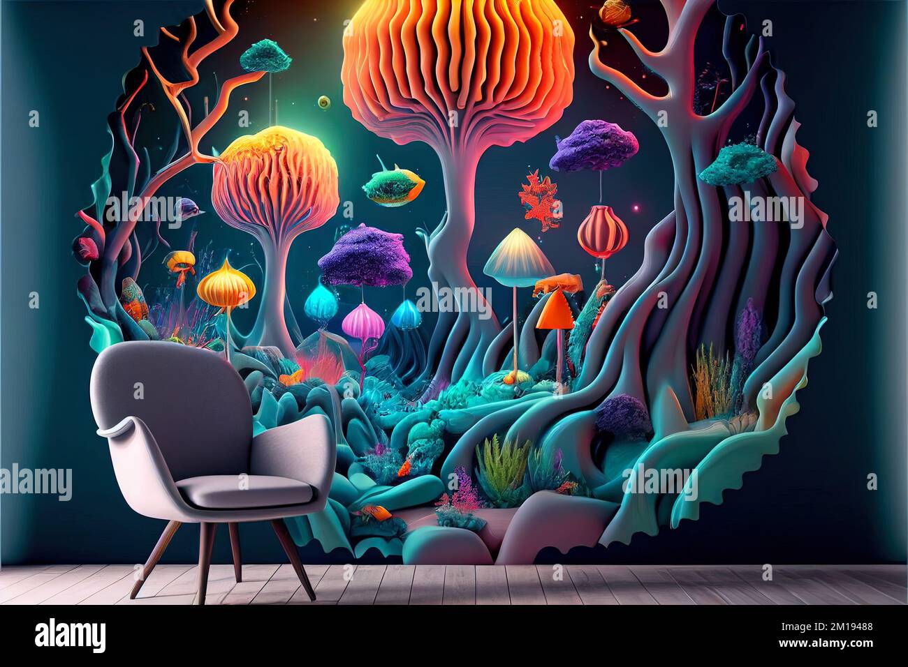 cozy modern creative interior with voluminous graffiti on the wall in ...